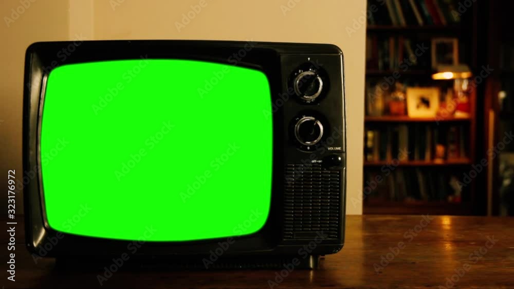 Retro 70s TV Set Green Screen in Living Room. Zoom In. You can replace ...