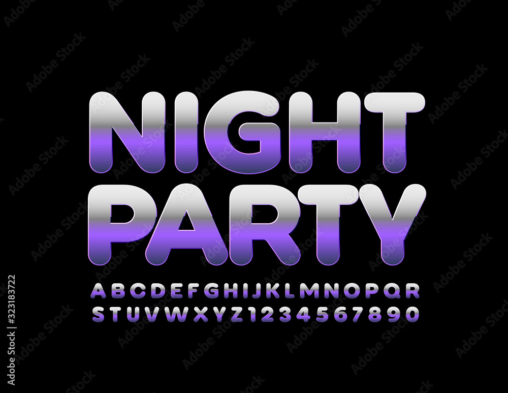 Vector bright logo Night Party. Original Silver and Violet Font. Glossy ...