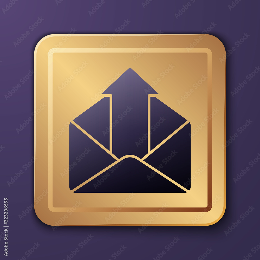 Purple Outgoing mail icon isolated on purple background. Envelope ...