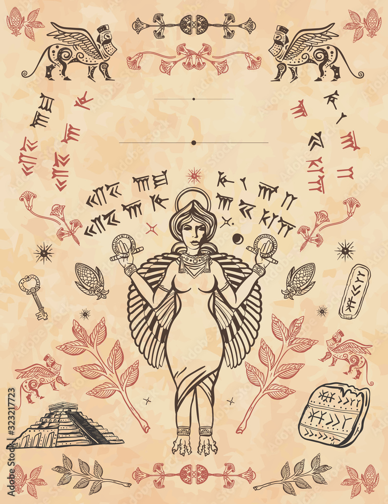 Ancient Sumerian Civilization. Historical vertical background. Goddess ...