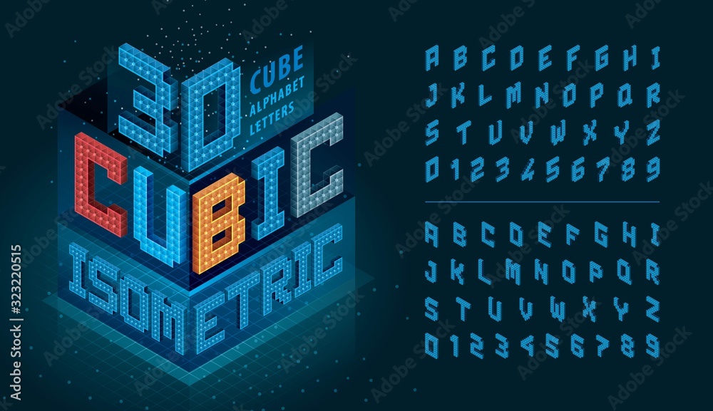 Vector of Cube Alphabet Letters and numbers, Abstract 3d Isometric ...