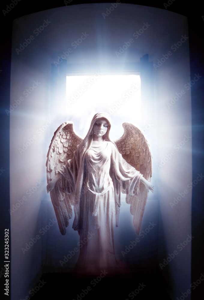 angel archangel with big open window with divine rays of light Stock ...