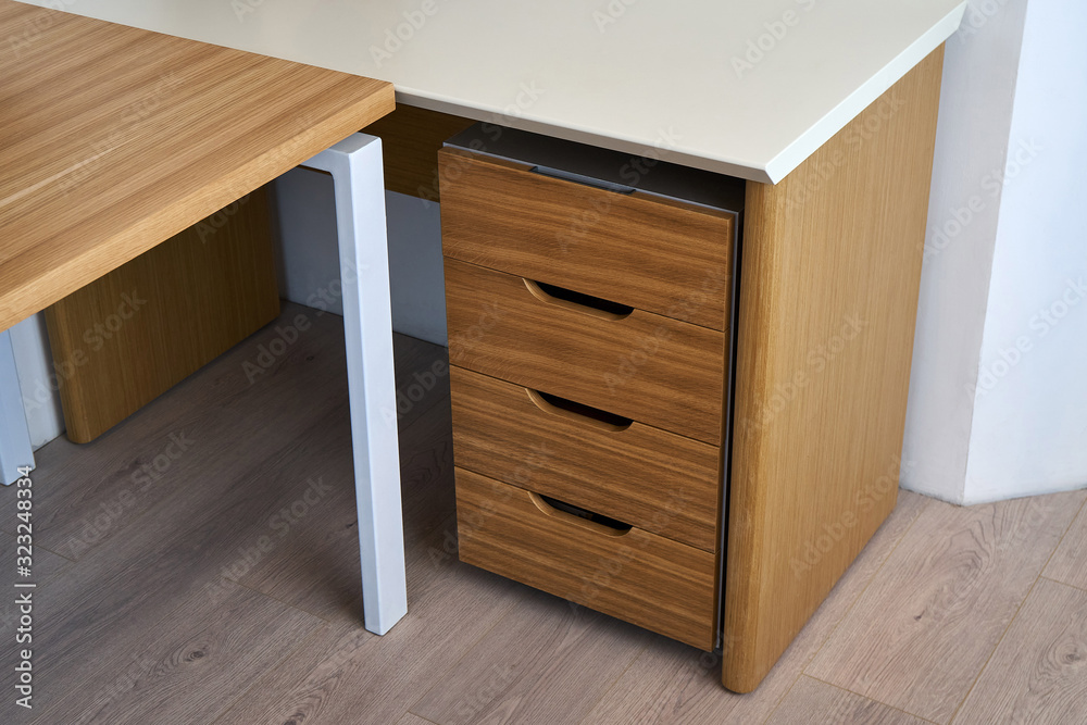Wooden office desk and storage cabinet with drawers. Wooden office ...