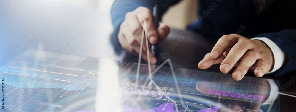 Man working on progect using high technology tablet Stock Photo | Adobe ...