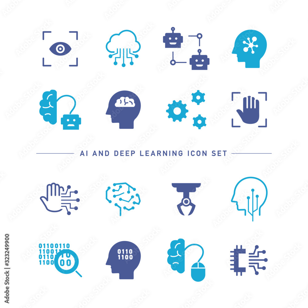 AI AND DEEP LEARNING ICON SET Stock Vector | Adobe Stock