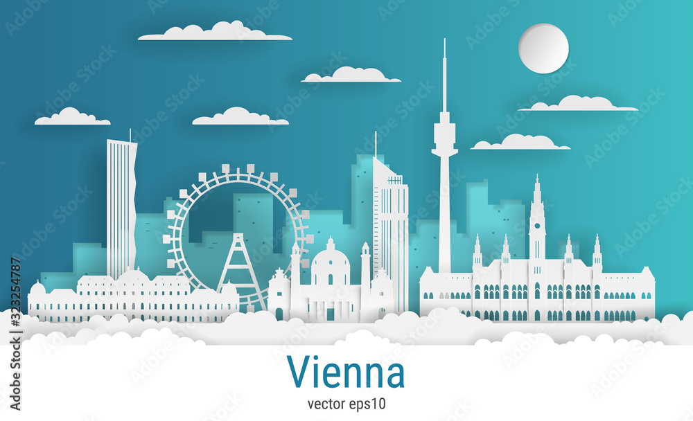 Paper cut style Vienna city, white color paper, vector stock ...