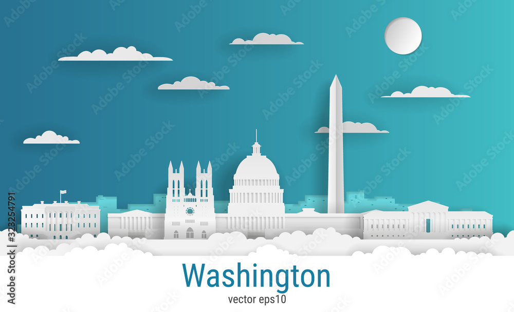 Paper cut style Washington city, white color paper, vector stock ...