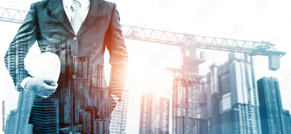 Future building construction engineering project concept with double ...