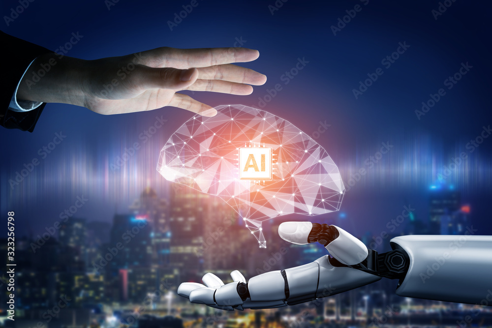 3D Rendering futuristic robot technology development, artificial ...