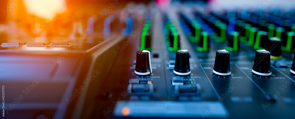 ็Music mix studio concept, hand control mixing sound console for good ...