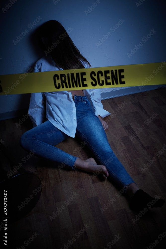 crime scene - woman lying dead on the floor Stock Photo | Adobe Stock