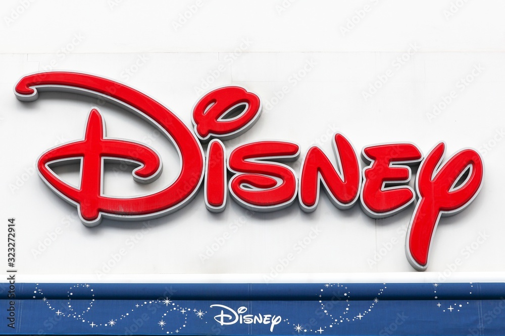 Copenhagen, Denmark - August 26, 2018: Sign of Disney store on a wall ...