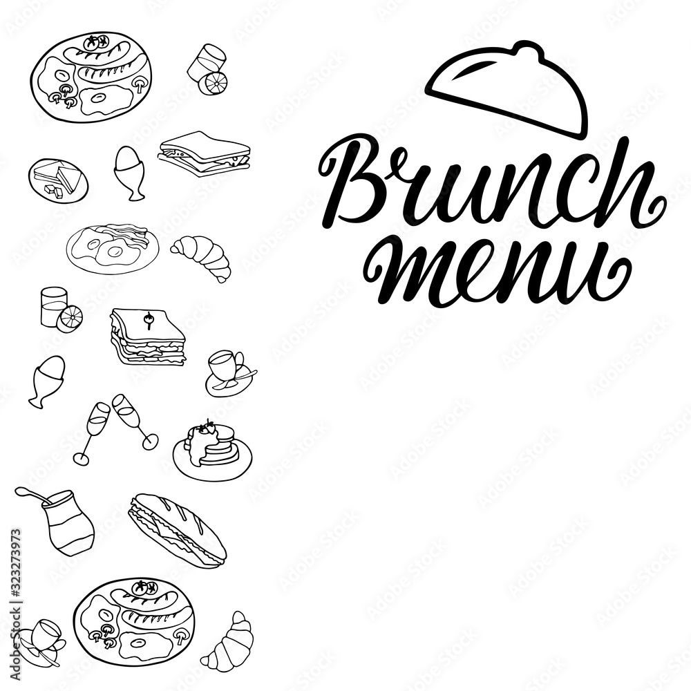 Brunch menu - hand drawing font text with doddle illustrations dishes ...