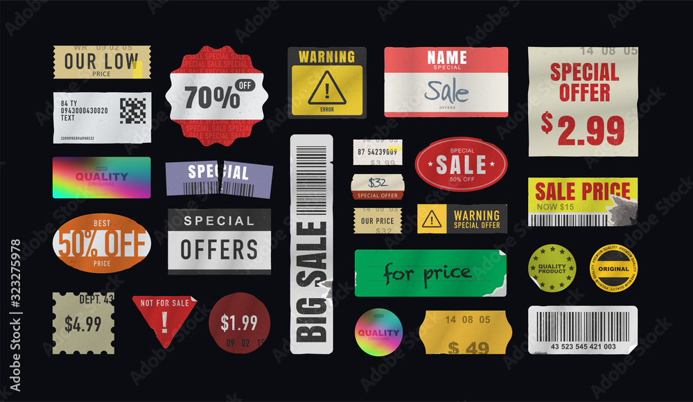 Price stickers. Peeled Paper Stickers. Price Tag. Vector illustration ...