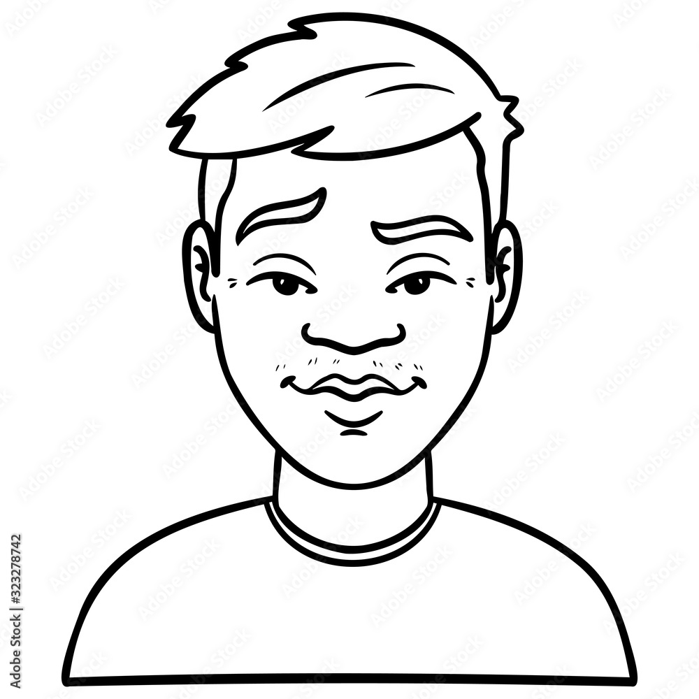 monochrome illustration of a japanese young man with raised eyebrows ...