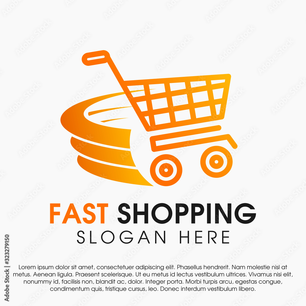 Fast shopping concept logo design template. Shopping cart vector ...