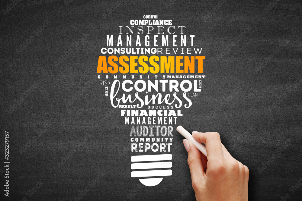 ASSESSMENT light bulb word cloud collage, business concept background ...