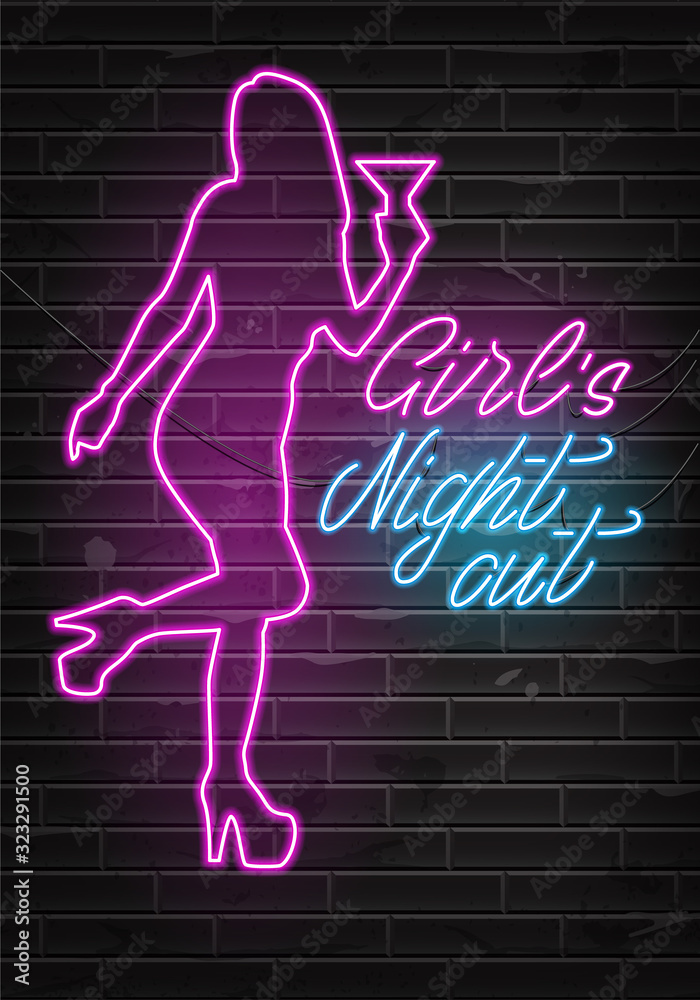 Advertising poster neon design Girls Night out. Party Invitation ...