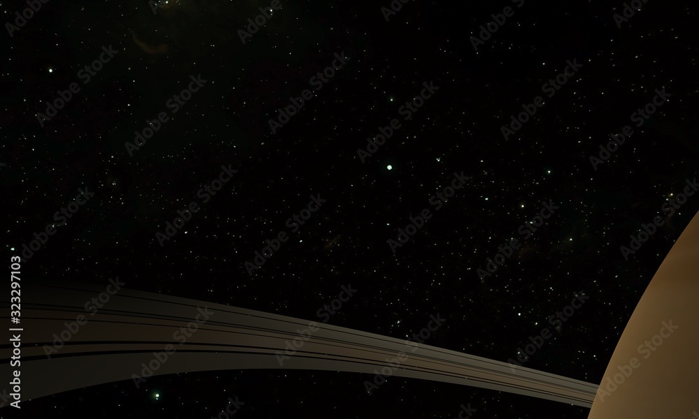 Planet Saturn with rings and satellites on the space background. 3d ...