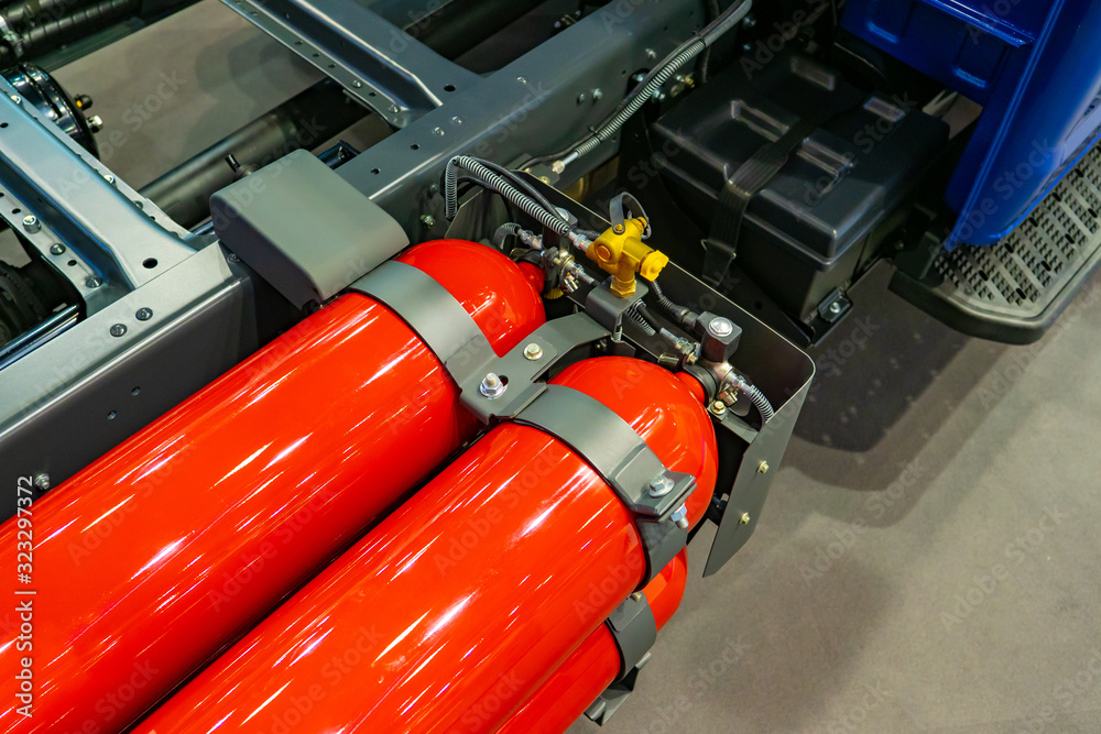 Gas vehicles. The truck uses gas instead of fuel. Truck on liquefied ...