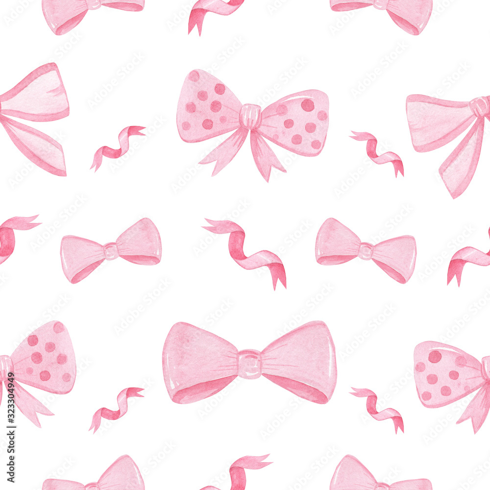 watercolor hand drawn pink bows and ribbons seamless pattern. perfect ...
