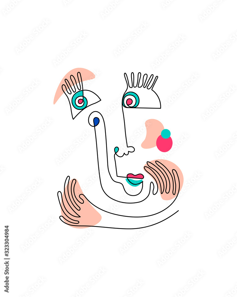 Abstract face of man one line continuous drawing. Modern continuous ...