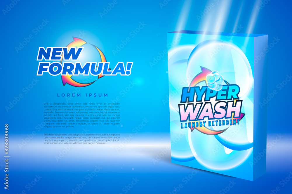 3d laundry detergent packaging design. new formula lettering. washing ...