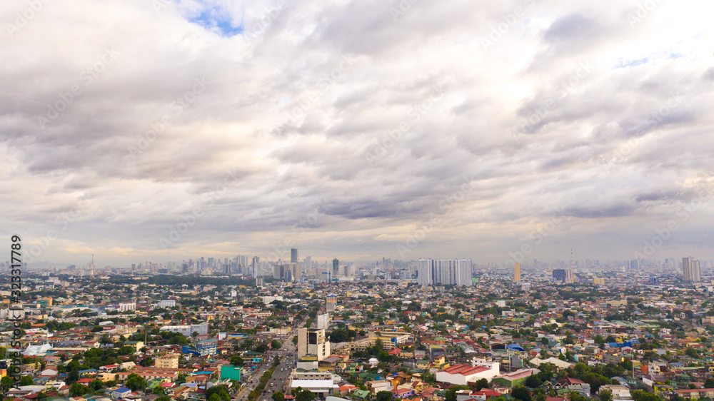 Residential areas and streets of Manila, Philippines, top view. Roofs ...