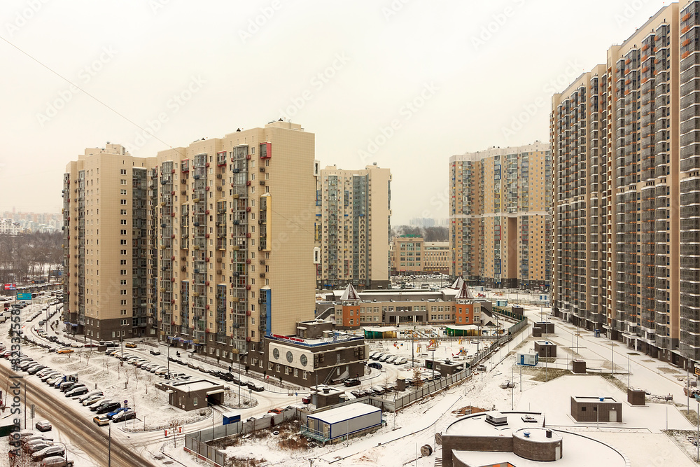 Construction of residential apartment building. Monolithic brick house ...