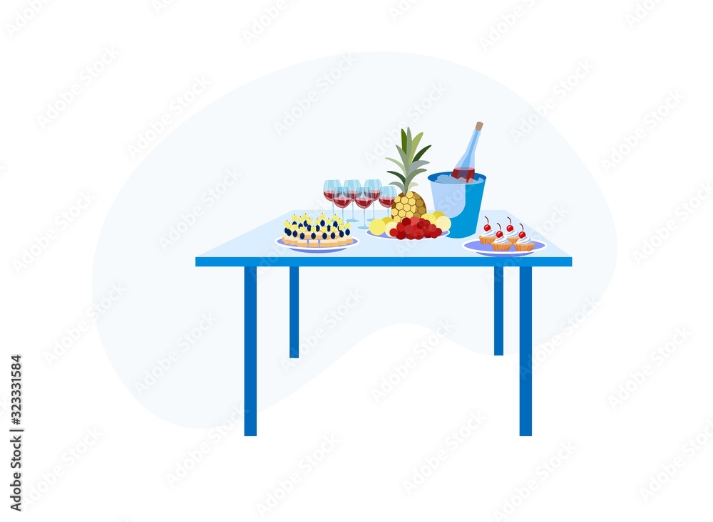 Buffet Table with Different Treats and Alcohol Drinks for Guests ...