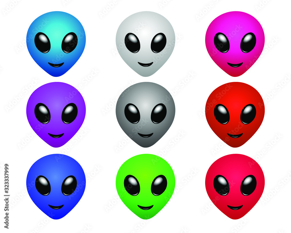 Set of alien emoji icons and faces with different colors isolated on ...