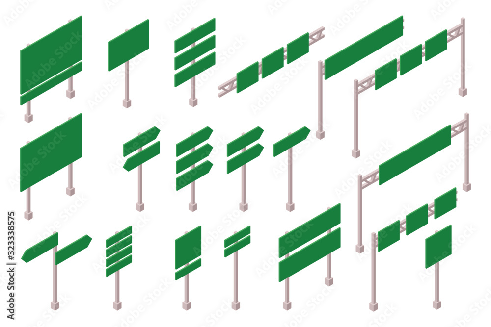 Isometric road signs set vector illustration isolated on white ...