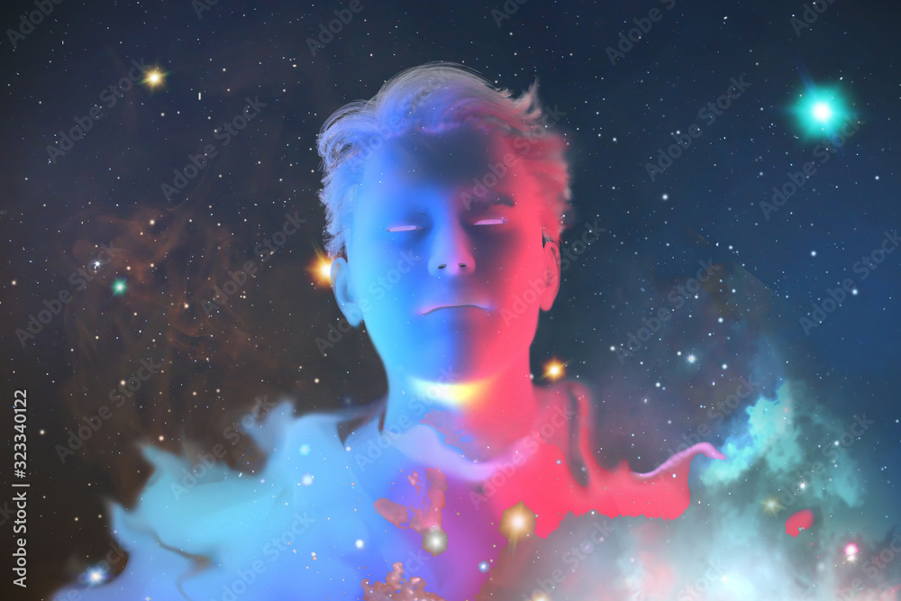 face of man in space as a symbol of philosophy and psychology of dreams ...