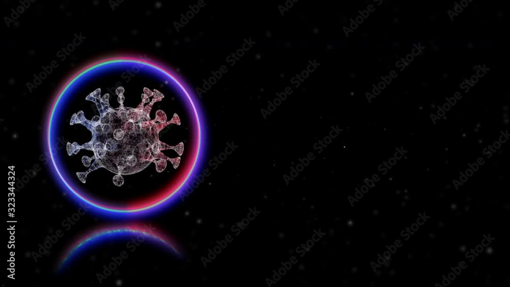 HIV cells flowing in neon rgb circle against black background. Viral ...