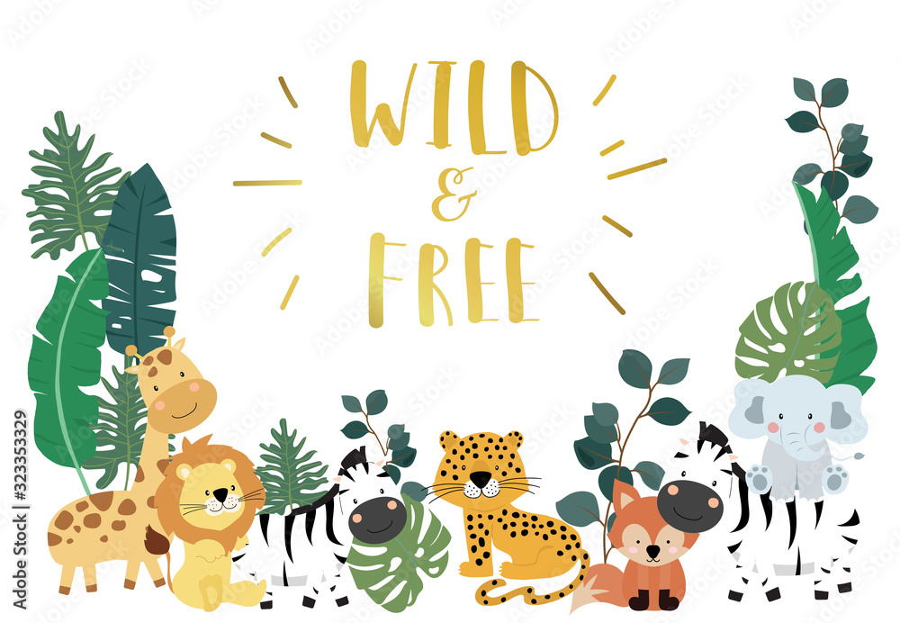 Collection of safari background set with giraffe,zebra,fox,lion ...