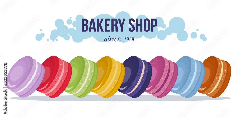 Bakery Shop Presentation Banner with Macaroons Design. Pastry, Desserts ...