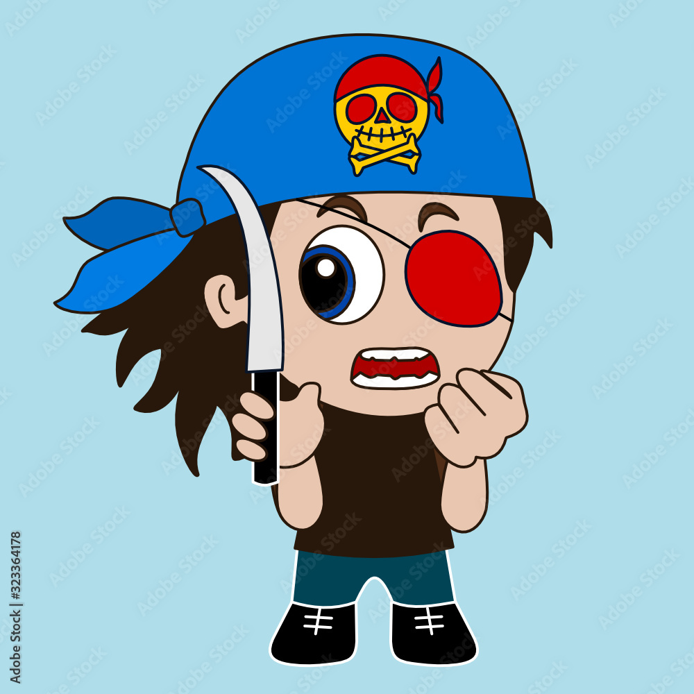 emoticon with angry thug wearing a bandanna and an eye patch holding ...