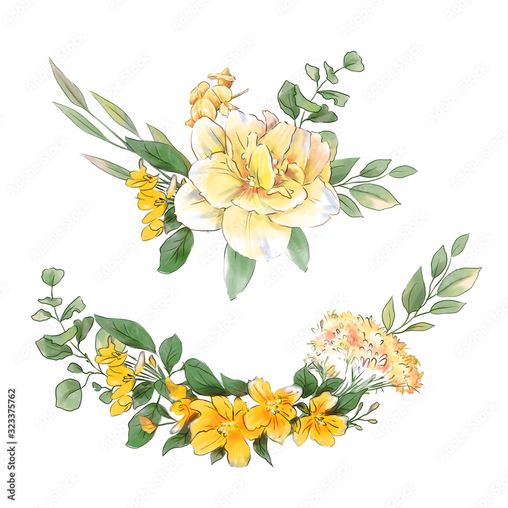 Watercolor bouquets of spring flowers hand drawing Stock Photo | Adobe ...