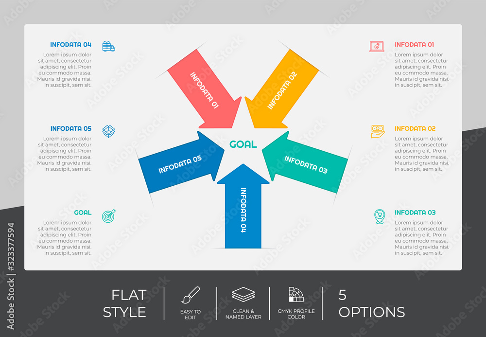 Arrow option infographic vector design with 5 options &colorful style ...