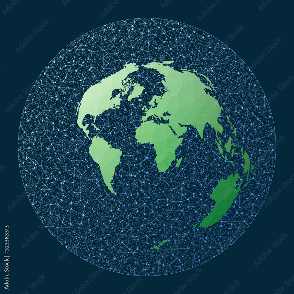 Abstract Telecommunication World Map Azimuthal Equidistant Projection