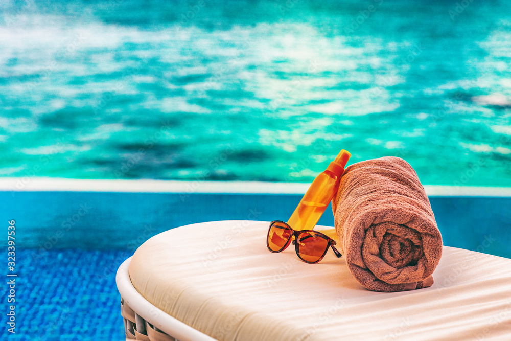 Hotel infinity swimming pool background sun loungers background for ...