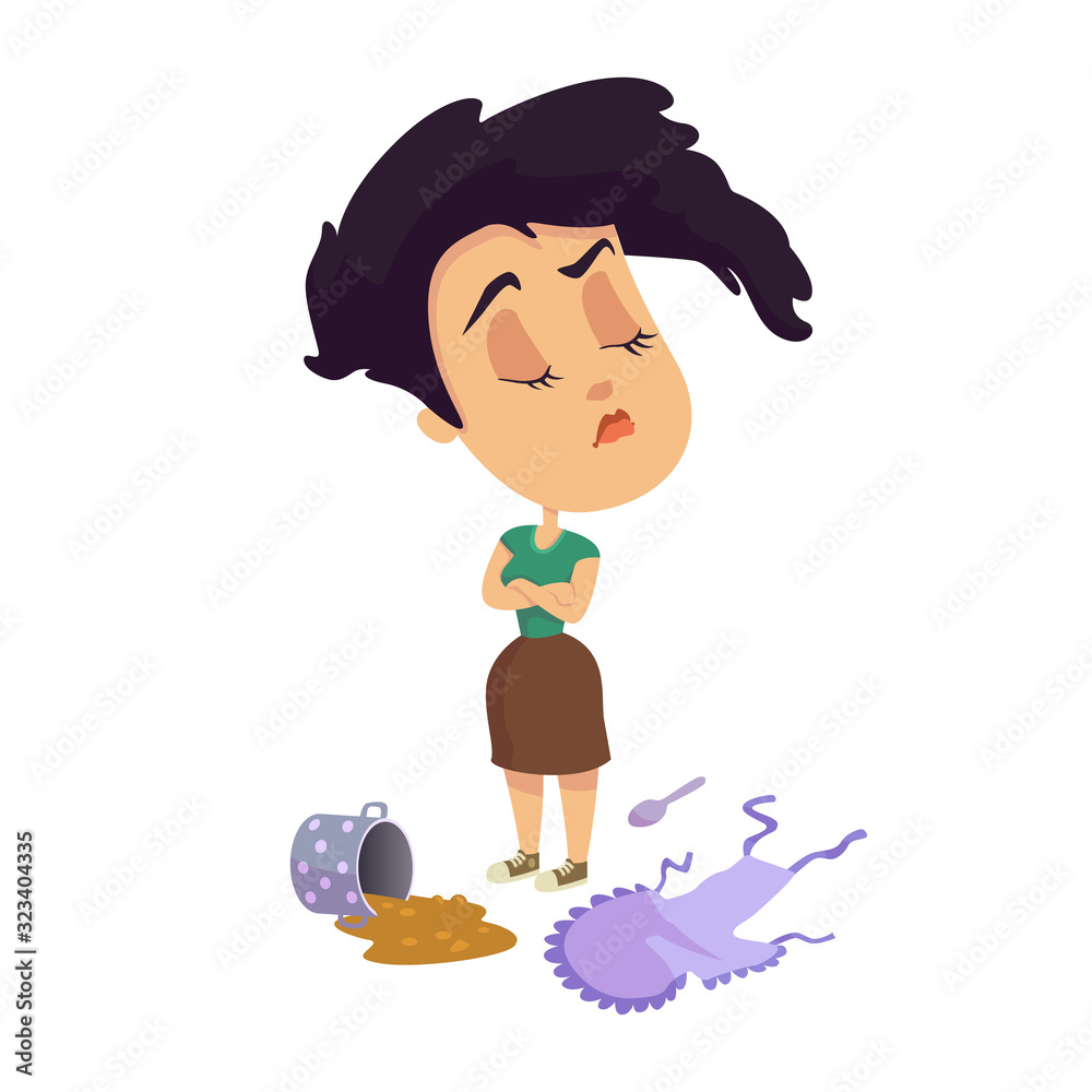 Woman refuse doing housework flat cartoon vector illustration. Taurus ...