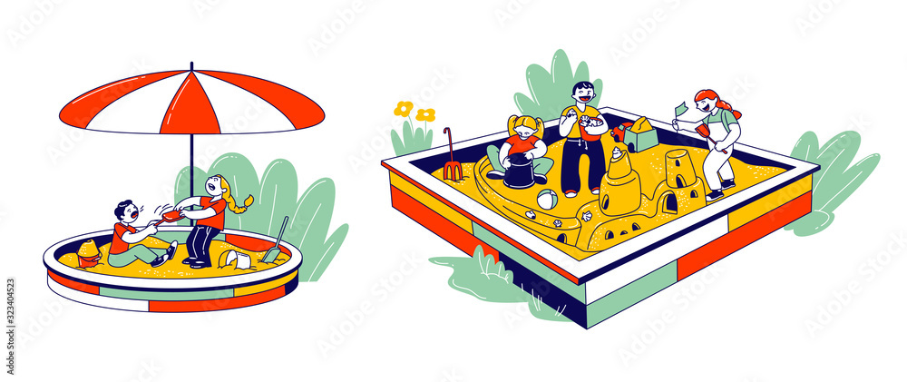 Boys and Girls Playing in Sandbox in Amusement Recreation Park or House ...