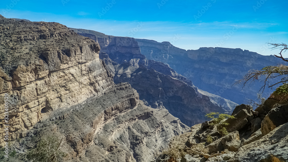 Wadi Ghul aka Grand Canyon of Oman in Jebel Shams Mountains Stock Photo ...