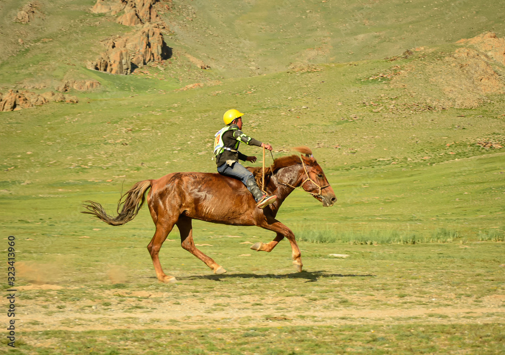 Mongolian horse race during Naadam festival in western Mongolia. Naadam ...