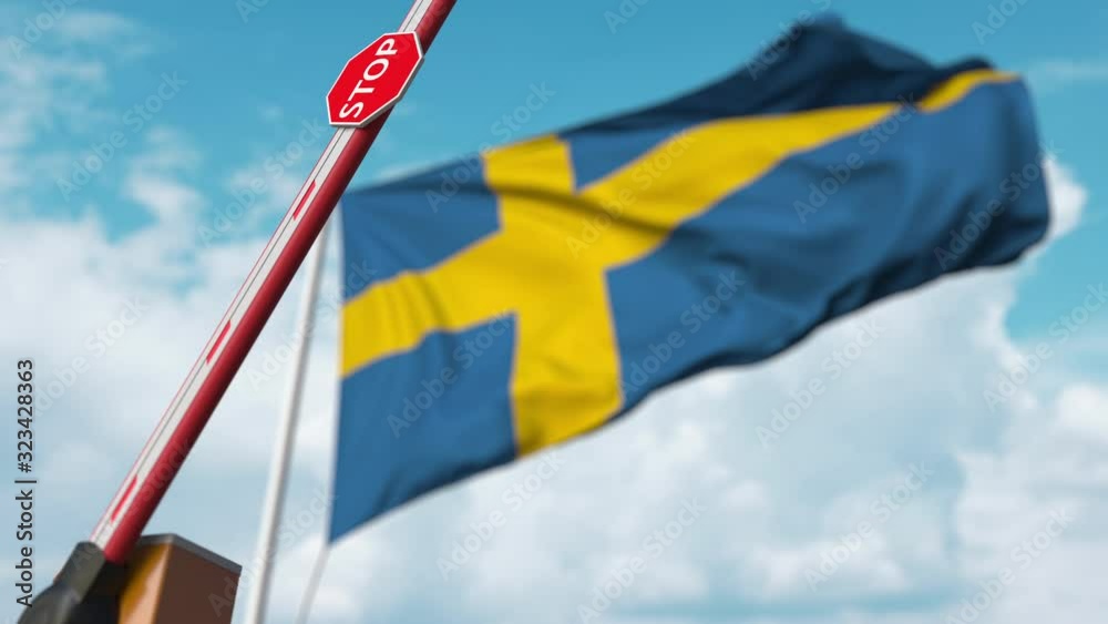 Opening boom barrier with stop sign against the Swedish flag. Free ...