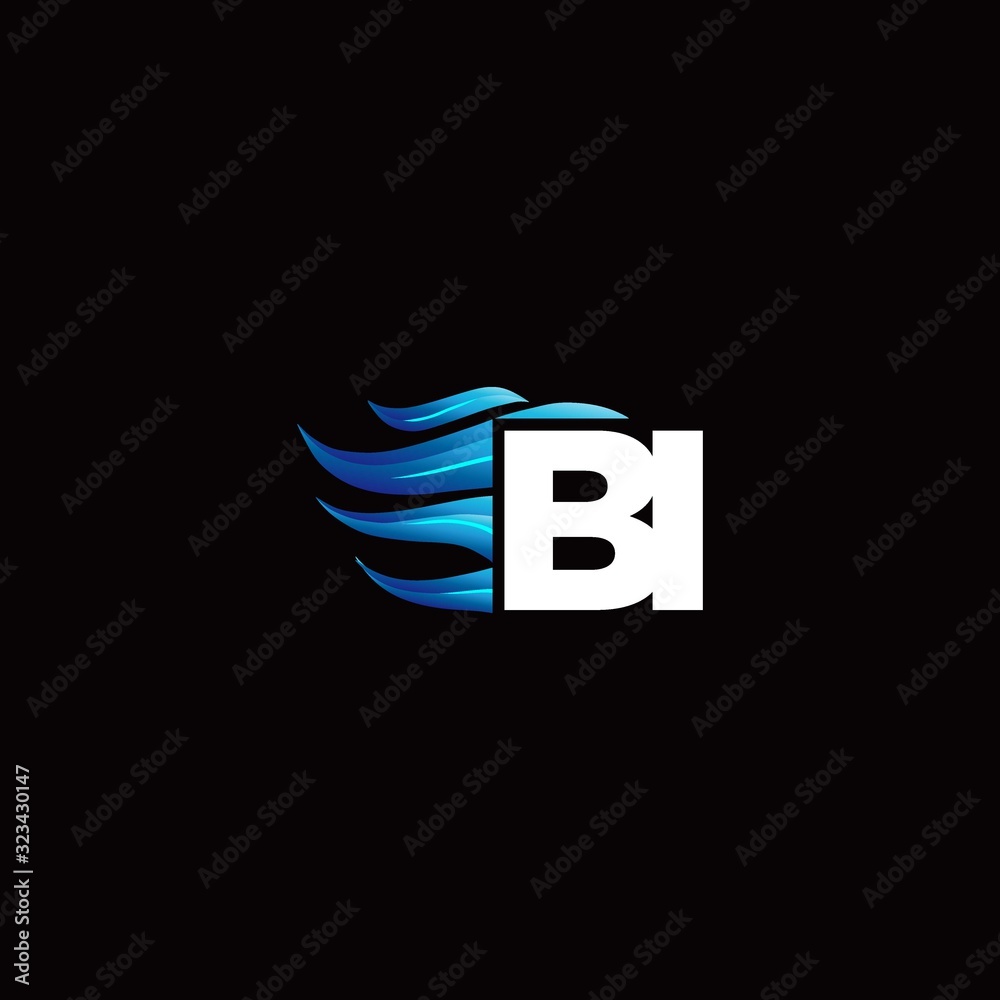 BI monogram logo with blue fire style design template Stock Vector ...