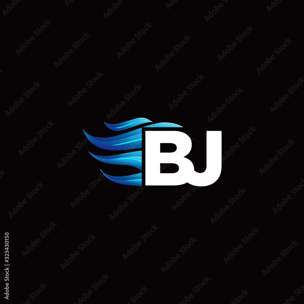 BJ monogram logo with blue fire style design template Stock Vector ...