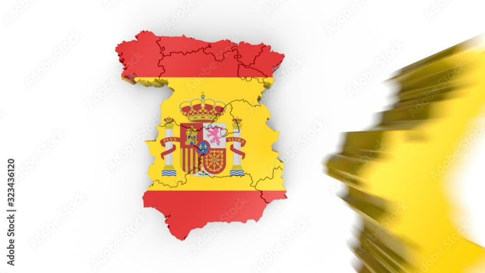 Map of Spain with flag, top view. Formed by individual states falling ...