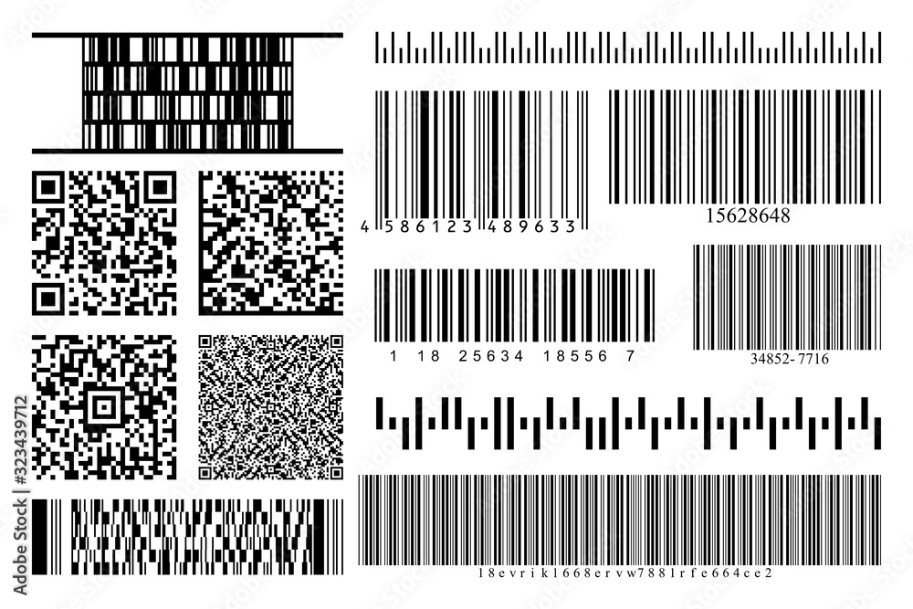 Barcodes And QR Codes Collection Set Black Striped Code For Digital Barcodes And QR Codes Collection Set Black Striped Code For Digital